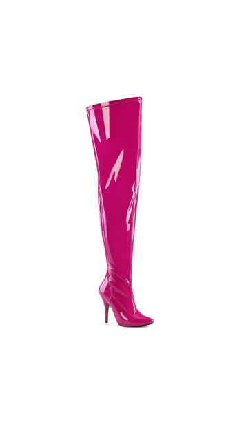 5" Heel Stretch Wide Calf Thigh Boot, Side Zip