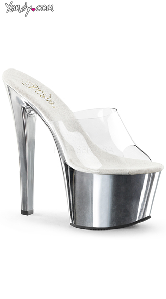 7 Inch Spike Heel Platform Sandal, Clear Slides, Black Slides