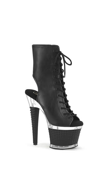 *7" Heel, 3" Textured PF Open Toe/Heel Ankle Boot, Side Zip