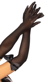 Sheer Mesh Opera Gloves with Bows, Bow Opera Gloves - Yandy.com
