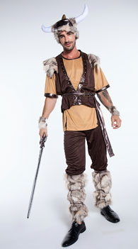 Men's Brave Viking Costume, Men's Faux Fur Viking Warrior Costume ...