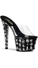 7 Inch Spike Heel Platform Sandal, Clear Slides, Black Slides